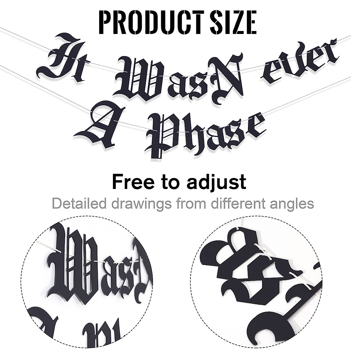 Gothic Letter It Was Never A Phase Banner, Old English Emo Garland, Emo Party, Emo Night Decor, Emo Birthday Banner, 30th Birthday Banner, Funeral Birthday Banner for 20th 30th 40th Birthday