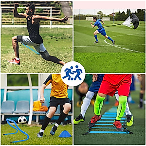 Haootadiy Agility Training Equipment, Football Training Equipment Includes 20FT Agility Ladder,4 Adjustable Agility Hurdles, 12 Football Cones, Parachute, for Training Soccer Basketball Athletes（Blue）
