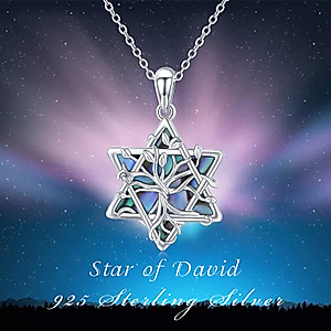 TRISHULA Star of David Necklace, 925 Sterling Silver Tree of Life Six-Pointed Star Pendant Ideal Religious Lucky Jewelry Gift for Women Girls Christmas Thanksgiving