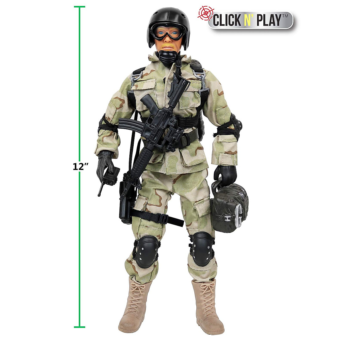 Click N' Play Military Airborne Paratrooper, 12-Inch Action Figures | Accessories, Army Stuff, Clothes, Toy Weapons, Costume | Army Guys, Soldier, World Peacekeepers | Action Figure Army Men Toys