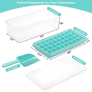 Food-grade Silicone Ice Cube Tray with Lid and Storage Bin for Freezer, Easy-Release 36 Small Nugget Ice Tray with Spill-Resistant Cover&Bucket, Flexible Ice Cube Molds with Ice Container, Scoop Cover