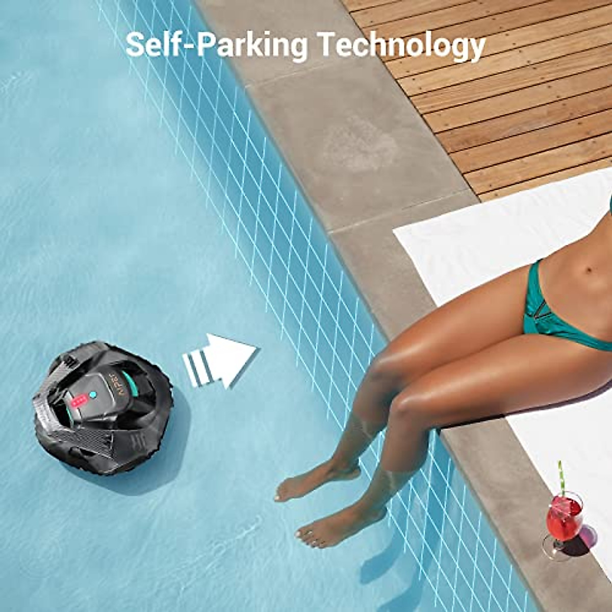 AIPER Cordless Robotic Pool Cleaner, Pool Vacuum Lasts 90 Mins, LED Indicator, Self-Parking, Ideal for Above/In-Ground Flat Pools up to 40 Feet