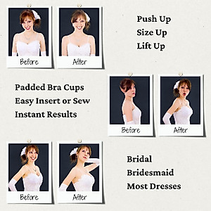 ButtonMode Padded Bra Cups Insert or Sew In, Instant Push Up Size Up Lift Up Support, Balconette Breast Enhancer for Bridal, Bridesmaid, Most Dresses, Black, B/C, 1 Pair