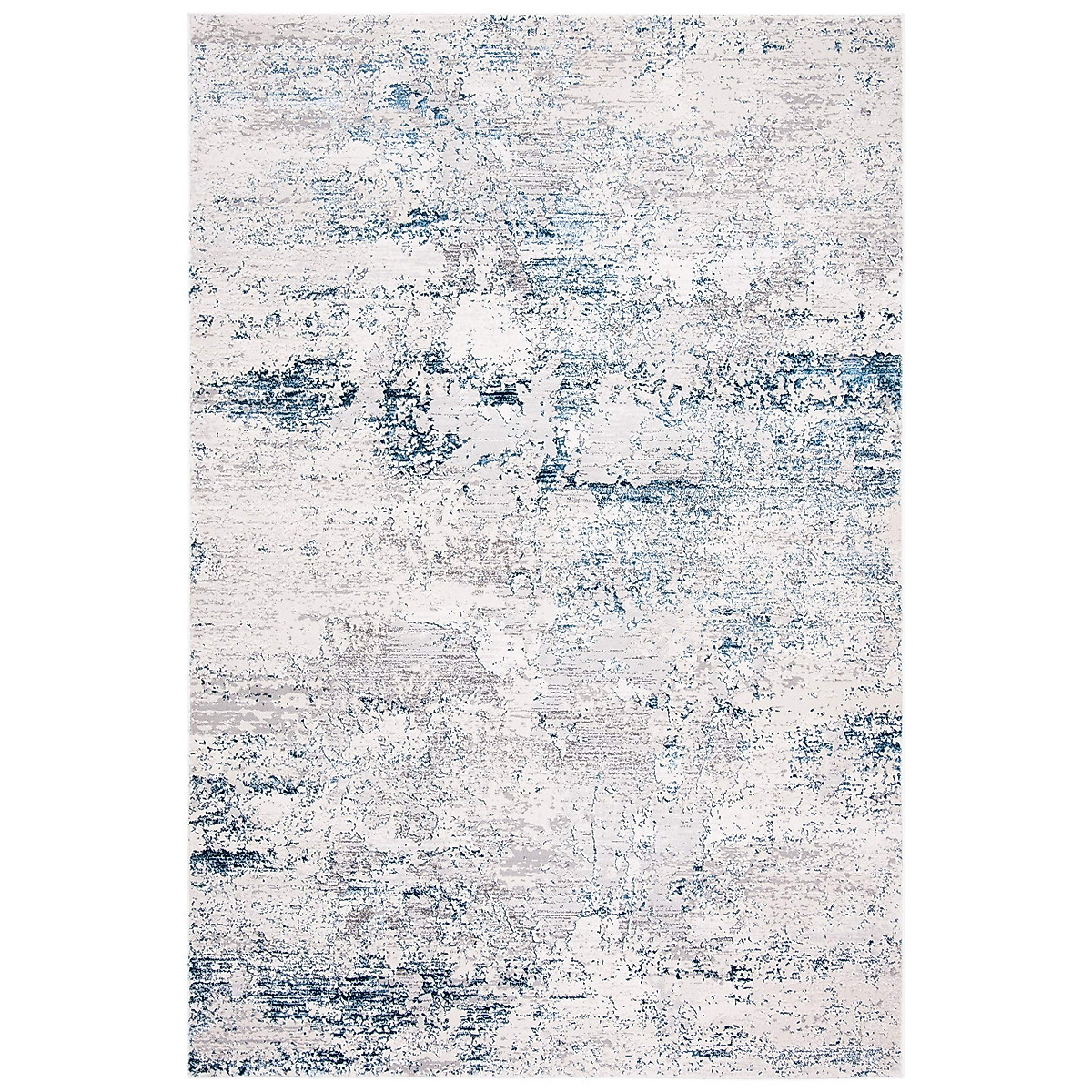 SAFAVIEH Amalfi Collection Area Rug - 8' x 10', Cream & Navy, Modern Abstract Distressed Design, Non-Shedding & Easy Care, Ideal for High Traffic Areas in Living Room, Bedroom (AMF572C)