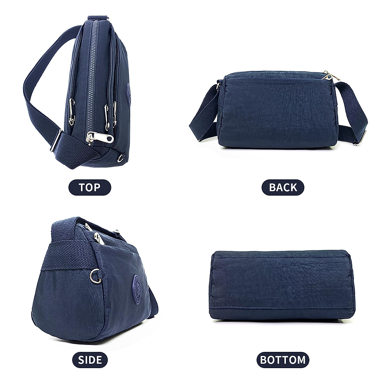 RYFERLAH Zip Nylon Casual Messenger Bag Multi Pocket Waterproof Lightweight Shoulder Crossbody Travel Bag with Adjustable Strap for Women Men (Navy Blue)