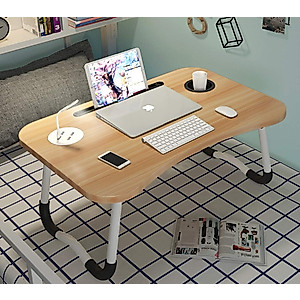 Laptop Desk Foldable Laptop Table Portable Laptop Bed Tray Table Notebook Stand Reading Holder with The Cup Slot for Eating Breakfast,Reading,Watching Movie on Bed/Couch (Burlywood)