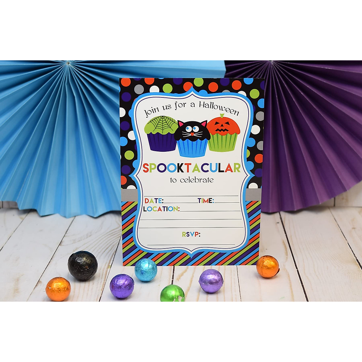 Spooktacular Halloween Cupcake Birthday Party Invitations, 20 5x7 Fill In Cards with Twenty White Envelopes by AmandaCreation