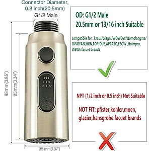 PULL Down Faucet Head Replacement Parts G1/2 or 13/16inch Kitchen Sink Faucet Sprayer Head Pull Out Spray Head Kitchen Faucet,Brushed Nickel