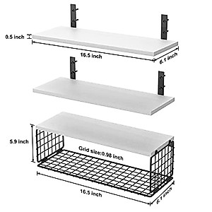 BORISI Floating Shelves Wall Mounted, Wood Bathroom Shelves Over Toilet with Paper Storage Basket, Rustic Farmhouse Wall Shelves for Wall Decor, Bedroom, Living Room, Kitchen,Pantry