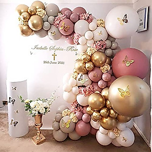 YSF 148 PCS Rose and Pink Balloon Garland Arch Kit, Gold Chrome balloons Latex Balloons Rose Gold Butterfly Stickers Wall Decor for Wedding Party Birthday Bridal Shower Baby Shower Girl Boy Decoration