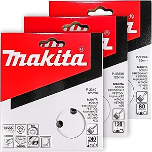 Makita 30 Piece - Multi Grit Sanding Disc Set For 5" Random Orbit Sanders - For Wood, Metal & Plastic - 80, 120 & 240 Grit | 8 Hole Hook-And-Loop Sandpaper