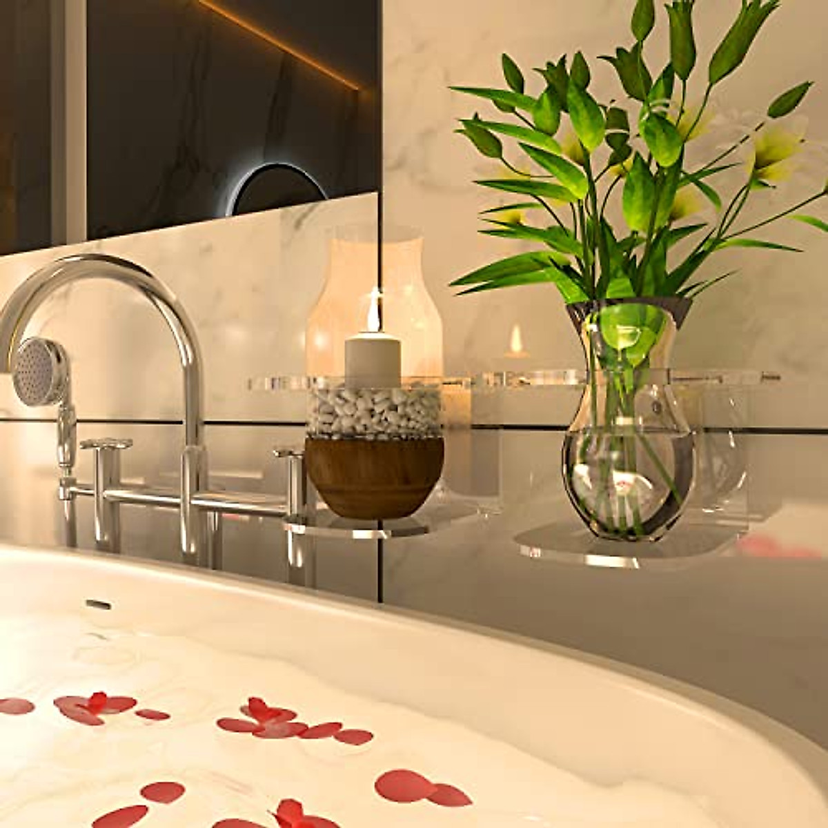 Swvzwy Acrylic Bathroom Adhesive Shelves,No Drill,Will Not Damage Bathroom Tiles, Renter Friendly Shelves