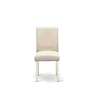 East West Furniture ABP2T02 Parson Dining Room Light Beige Linen Fabric Upholstered Chairs, Set of 2