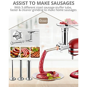 Meat Grinder Attachment for Kitchenaid, HOMGEN Professional Food Meat Grinder Attachment for Kitchenaid Durable Sausage Stuffer for kitchenaid Standmixers With Complete Accessories to Enjoy Cooking