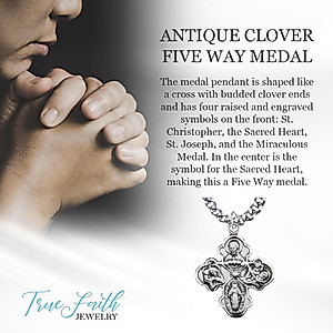 TrueFaithJewelry Sterling Silver 4 Way Medal Cross Pendant Necklace Religious Jewelry, 7/8 Inch