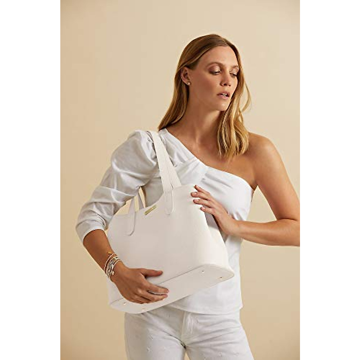 KATIE LOXTON Riley Womens Vegan Leather Three Compartment Shoulder Handbag Purse Off White