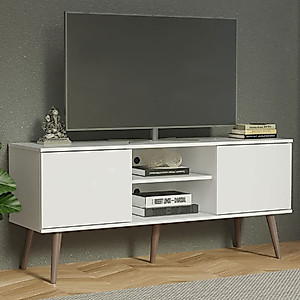 Madesa TV Stand Console with 2 Doors and 2 Shelves with Cable Management for 50, 55 Inch Media Storage Media Console Office Entertainment Center Wooden Television Cabinet - White