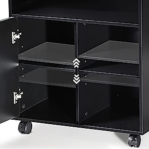 FITUEYES Printer Stand with Storage Adjustable Shelves, Wood Mobile Cart with Door, Rolling File Cabinet on Wheels for Home Office, Black, PS406001WB