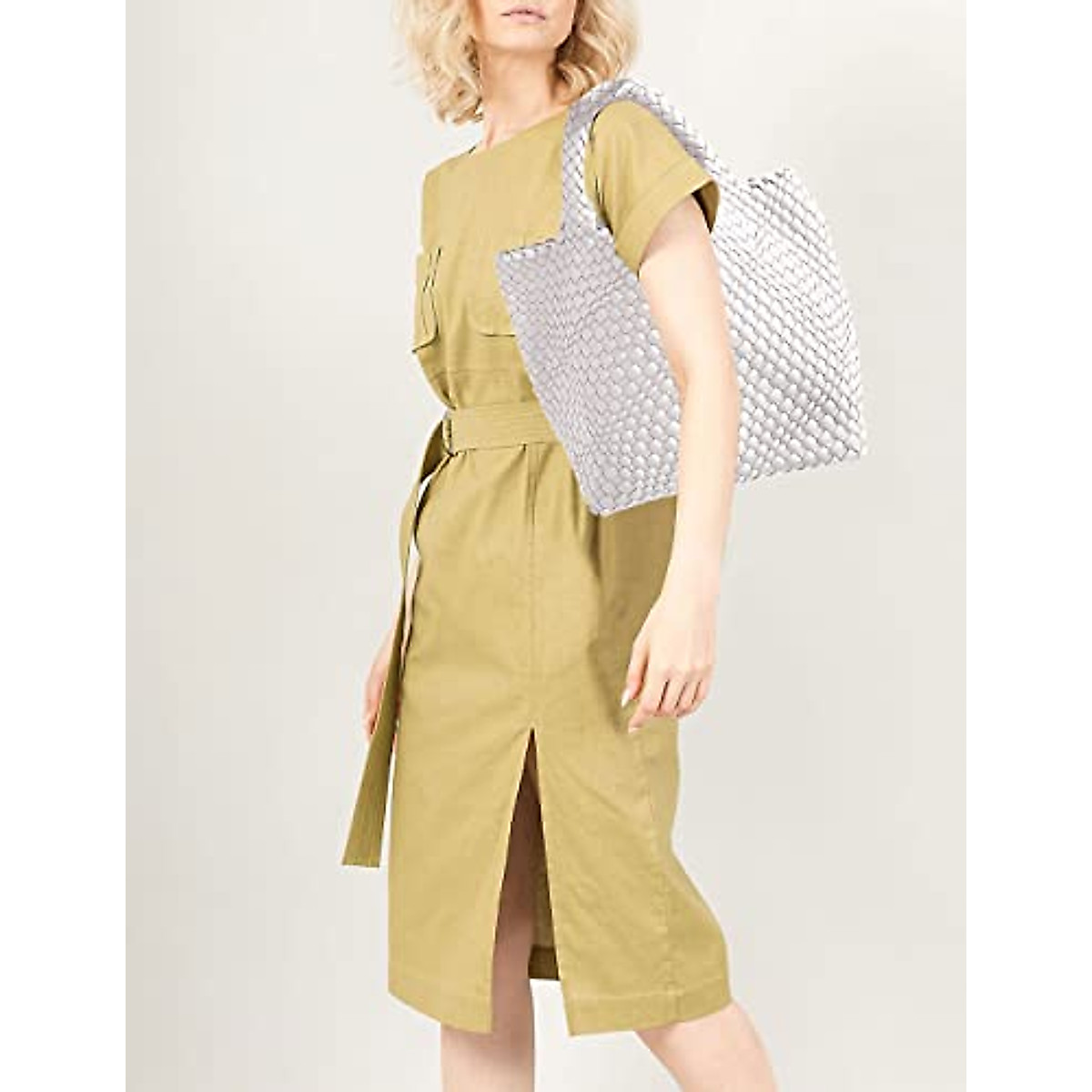 Woven Tote Handbags + Purse For Women Large Vegan Leather Shoulder Top-Handle Travel Bag Ladies Fashion Underarm Shopper Bags White