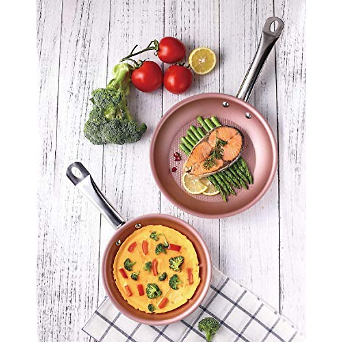 Culinary Edge 3D Diamond Textured Bottom 9.5-Inch Nonstick Oven/Dishwasher Safe Fry Pan - Rose Gold