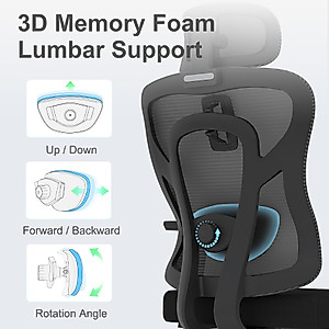 Logicfox Ergonomic Mesh Office Chair, High Back Desk Chair with 3D Armrests, Adaptive Thoracic Support, 3D Lumbar Support & Adjustable Headrest, Home Swivel Computer Chair with Tilt Function