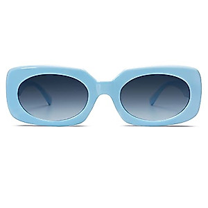VANLINKER Rectangle Sunglasses for Women Retro Trendy Fashion Glasses Oval Lenses Narrow Thin Square Frame with UV400 Protection VL9624 Sky Blue Frame/Light Blue Lens