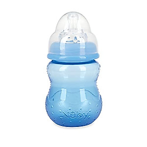 Nuby 3 Pack Non-Drip Wide Neck 8oz Vari-Flow Bottles, Soft Silicone Nipples, BPA Free, 0+M, Blue, Green, Aqua