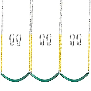 TURFEE 3 Pack Green Swing Seats Heavy Duty with 66" Chain, Swing Set Accessories Replacement with Snap Hooks for Kids Outdoor Play Playground, Trees, Backyard (Limit 300lb)