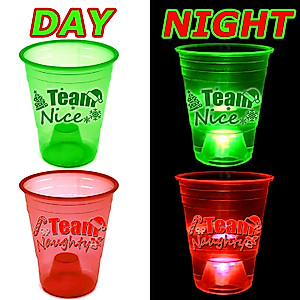 mishunyus 24 Pcs Christmas Party Cups,Glowing Christmas Team Naughty or Nice Party Cups Decoration Cups for Christmas Party Cups Party Supplies(Red & Green)