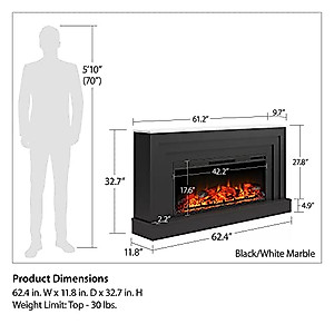 Ameriwood Home Lynnhaven Wide Mantel with Linear Electric Fireplace, Matte Black