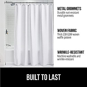 Gorilla Grip Waffle Shower Curtain, Thick Weighted Fabric, Wrinkle and Rust Resistant, Classic Hotel Quality Design, Heavy Duty Long Curtains for Bathroom Showers, Bath Tubs, Machine Wash, 72x72 White