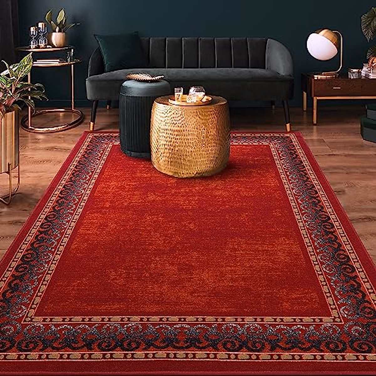 Antep Rugs Alfombras Bordered Modern 3x5 Non-Slip (Non-Skid) Low Pile Rubber Backing Indoor Area Rug (Maroon Red, 3' x 5')