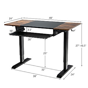 Tangkula Standing Desk with Keyboard Tray, Height Adjustable Electric Sit Stand Desk with Splice Board, Anti-Collision Technology & 2 Hooks, 48 x 24 Inch Stand Up Workstation for Home Office