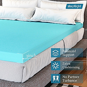 Sleptight 3 inches Hospital Size Mattress Topper in a Box,Bed Topper for Pressure Relief ，CertiPUR-US Certified 72 * 33 * 3 inches Mattress Pads Blue