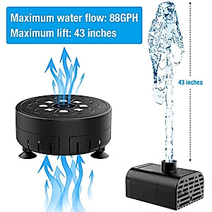 AISITIN 2.5W Fountain Pump with LED Light and Nozzles, DIY Water Fountain Pump Kit with 15.8 ft USB Power Cord and AC Adapter, Water Pump for Bird Bath, Ponds, Garden, Outdoor and Indoor, Black