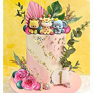 UFROMSKY 22pcs Safari Jungle Animal Cake Toppers Flower Balls Cake Decoration with Boho Palm Leave Forest Animal Toys and Artificial Flowers for Boys Girls Safari Theme Birthday Party Supplies