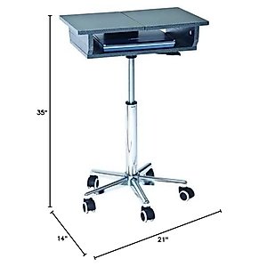 Techni Mobili RTA-B006-GPH06 Folding Cart with Storage, Laptop Stand with Height Adjustable, Non Marking Caster Wheels, Graphite