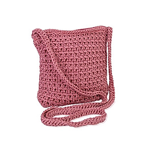 HatQuarters Boho Crochet Crossbody Handbag, Organizer Sling Bag, Small Crocheted Hippie Purse (Rose)