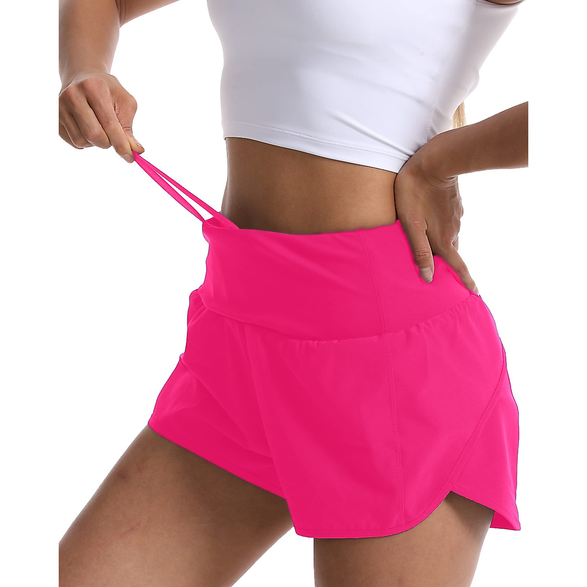 Kcutteyg Running Shorts for Women with Liner High Waisted Lightweight Womens Workout Shorts with Back Pocket- 4" (Hot Pink,XL)