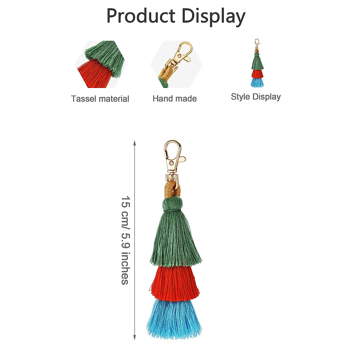 Tatuo 6 Pieces Hand Made Colorful Bohemian Tassel Charm Keychain Handbags Bag Pendant Key Ring Pom Tassels Key Chain（Color Set 1）