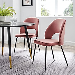 Modway Nico Performance Velvet Dining Chairs in Black Dusty Rose-Set of 2