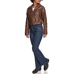 Levi's Women's Faux Leather Cropped Moto Jacket, Saddle