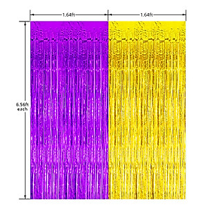 Purple and Gold Party Decoration, Purple Gold Graduation Backdrop 2025, Purple Gold Backdrop Foil Fringe Curtains Photo Streamers for Baby Shower Islamic Eid Mubarak Party Decor (3 Pack)