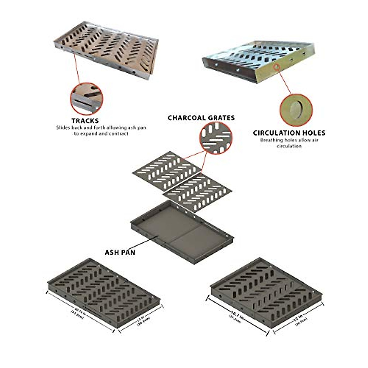 CHAR-PiT Universal Charcoal Grill Tray - Compatible with Smoker & Gas Grills - Charcoal Holder/Box - Stainless Steel Grill Tray - Built in Ash Pan- Easy Install & Mess- Free Cleanup