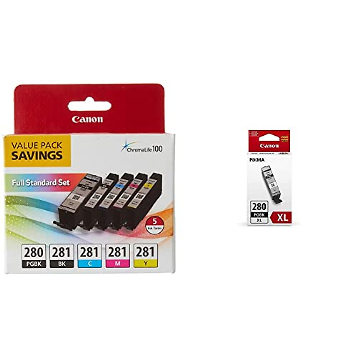 Canon PGI-280 / CLI-281 5 Color Ink Pack & 280 XL Pigment Black Ink, Compatible to Printer TR8520, TR7520, TS9120 Series,TS8120 Series, TS6120 Series, TS9521C, TS9520, TS8220 Series, TS6220 Series