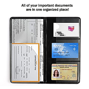 UYYE Auto Car Registration and Insurance Holder - PU Leather Vehicle Glove Box Organizer Wallet, Interior Accessories Case Holder for Essential Automobile Documents（Black）