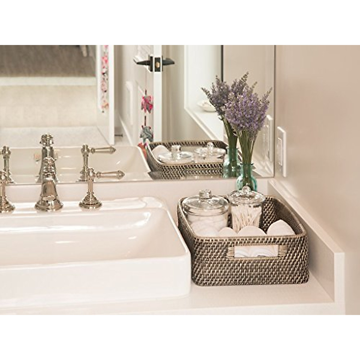 Kouboo 1060122 Laguna Rattan Shelf & Organizing Basket, Gray-Brown