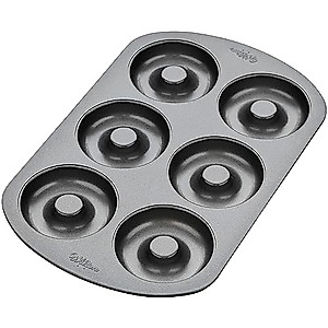 Wilton 6-Cavity Doughnut Baking Pan, Makes Individual Full-Sized 3 3/4" Donuts or Baked Treats, Non-Stick and Dishwasher Safe, Enjoy or Give as Gift, Metal (1 Pan)