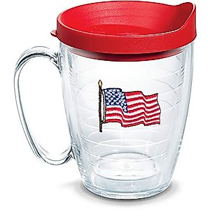 Tervis American Flag Made in USA Double Walled Insulated Tumbler Travel Cup Keeps Drinks Cold & Hot, 16oz Mug, Red Lid