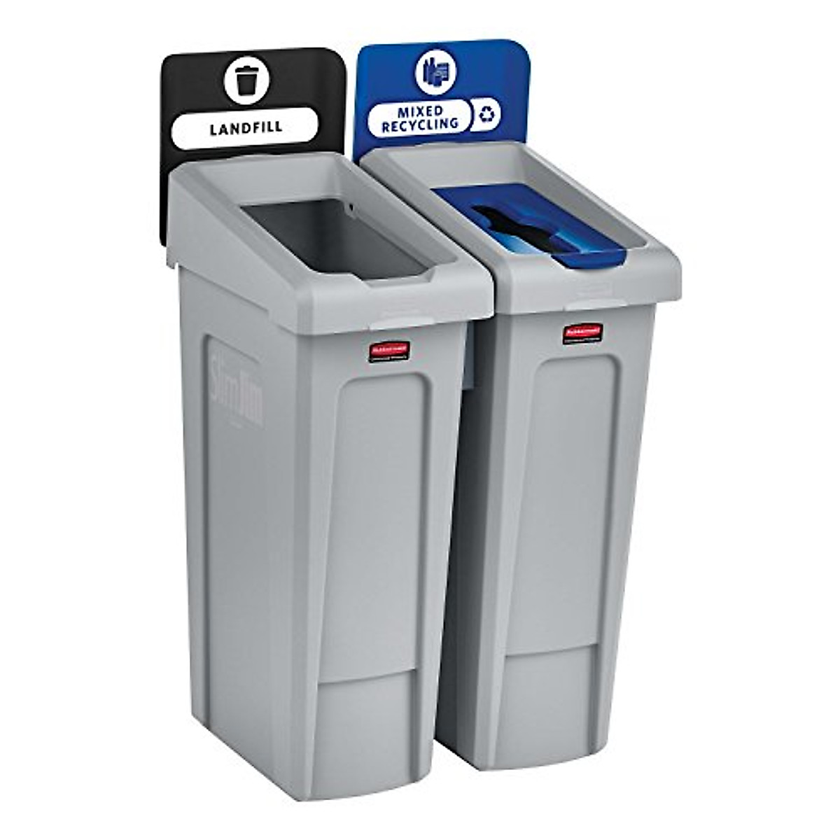 Rubbermaid Commercial Products Slim Jim Recycling Station 2-Stream Landfill/Mixed Recycling Bin/Can/Kit/Station, 23-Gallon, for Offices/Home/Higher Education/Commercial Facilities